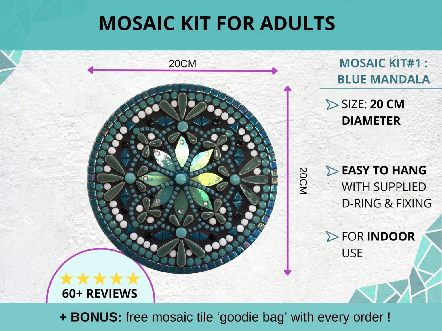 Mosaic Kit for adults | Blue Mandala - Berry Créatif Mosaics